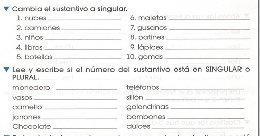 Ejercicios de Primaria: Singular y plural – ejercicio primaria